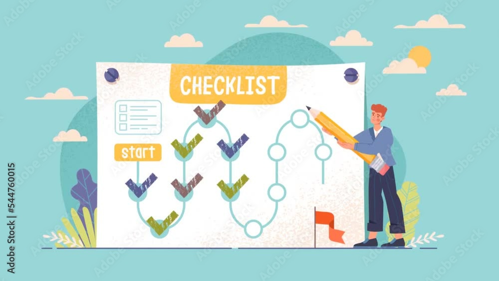 Effective time management. Moving male entrepreneur makes checklist or ...