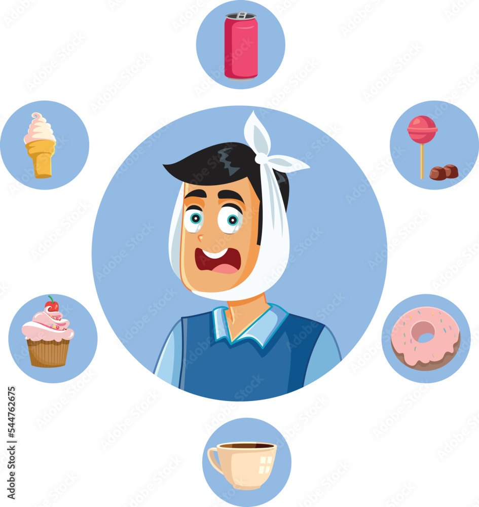 Sweet Foods and Drinks Harming the Teeth Vector Cartoon Illustration ...