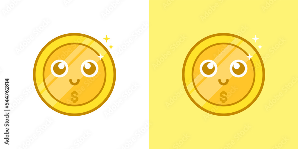 Gold coin money kawaii cartoon vector icon concept. Flat illustration ...