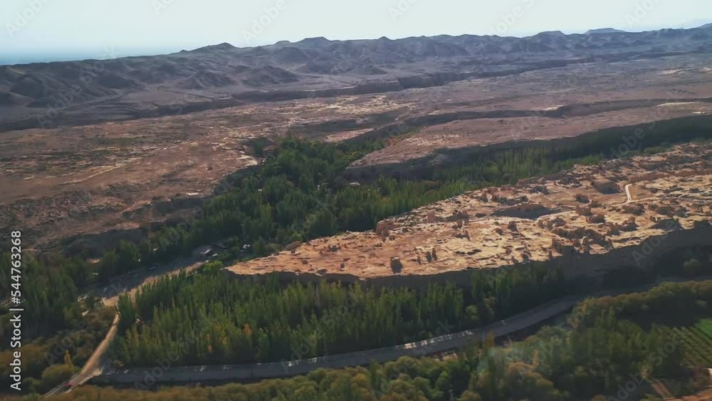 Aerial view of a ruined desert city. Archaeological Historic Site of ...