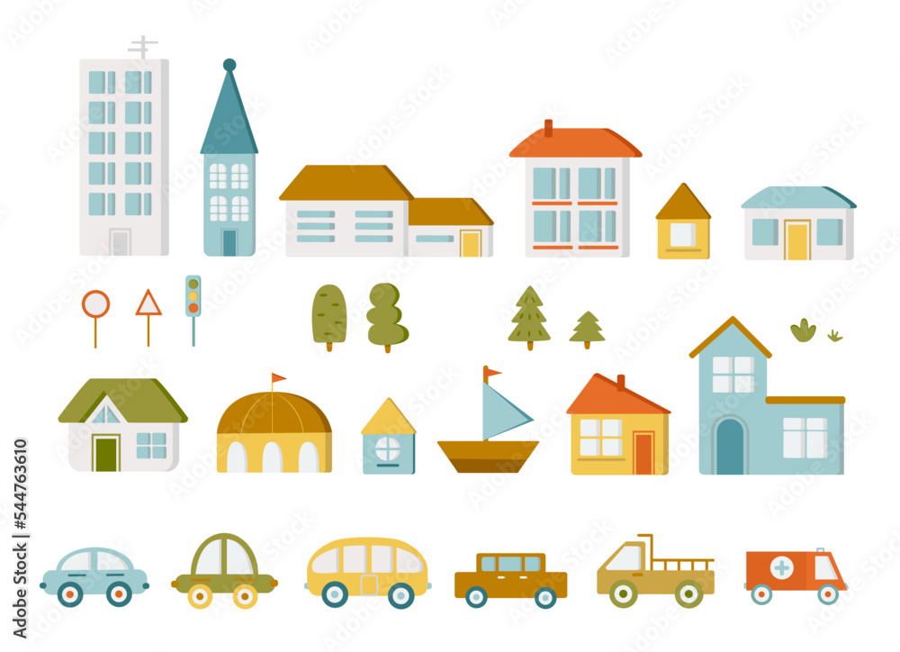 Design elements of a modern city. Create map your own town with houses ...