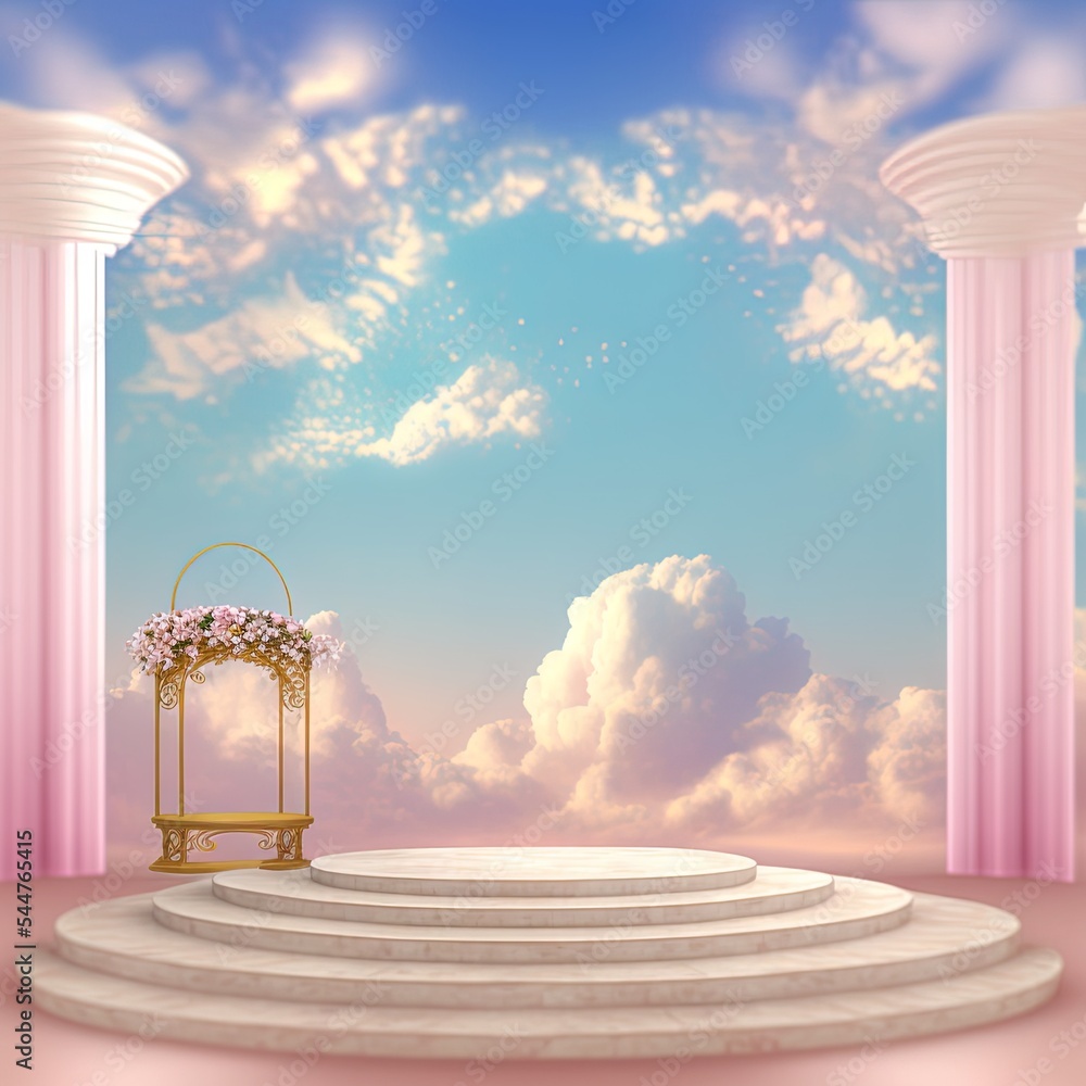 Natural beauty podium backdrop for product display with dreamy sky ...