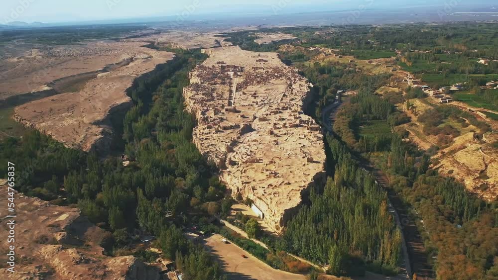 Aerial view of a ruined desert city. Archaeological Historic Site of ...