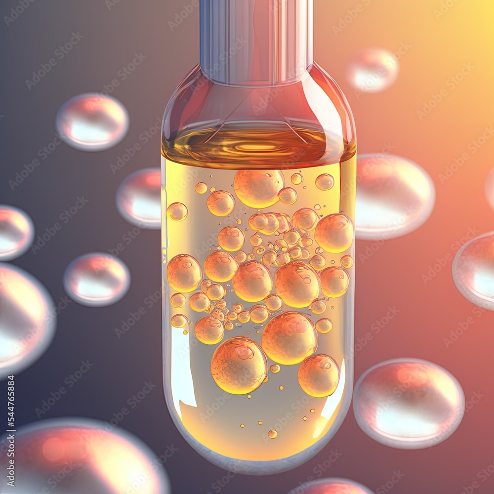 Oli and vitamin drop on skin cell. serum through the skin layer and ...