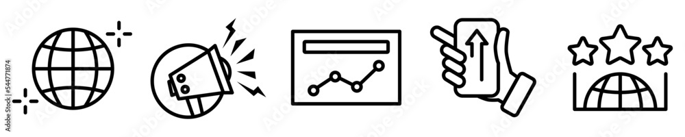 Conjunto de iconos de posicionamiento web. Marketing, estrategia ...