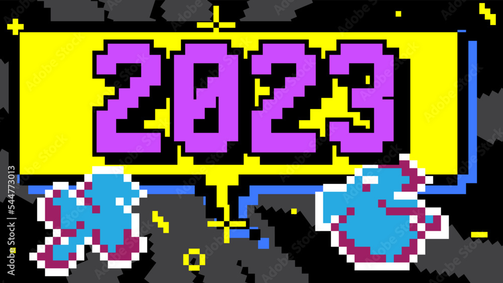 2023. Pixelated number with geometric graphic background. Vector ...