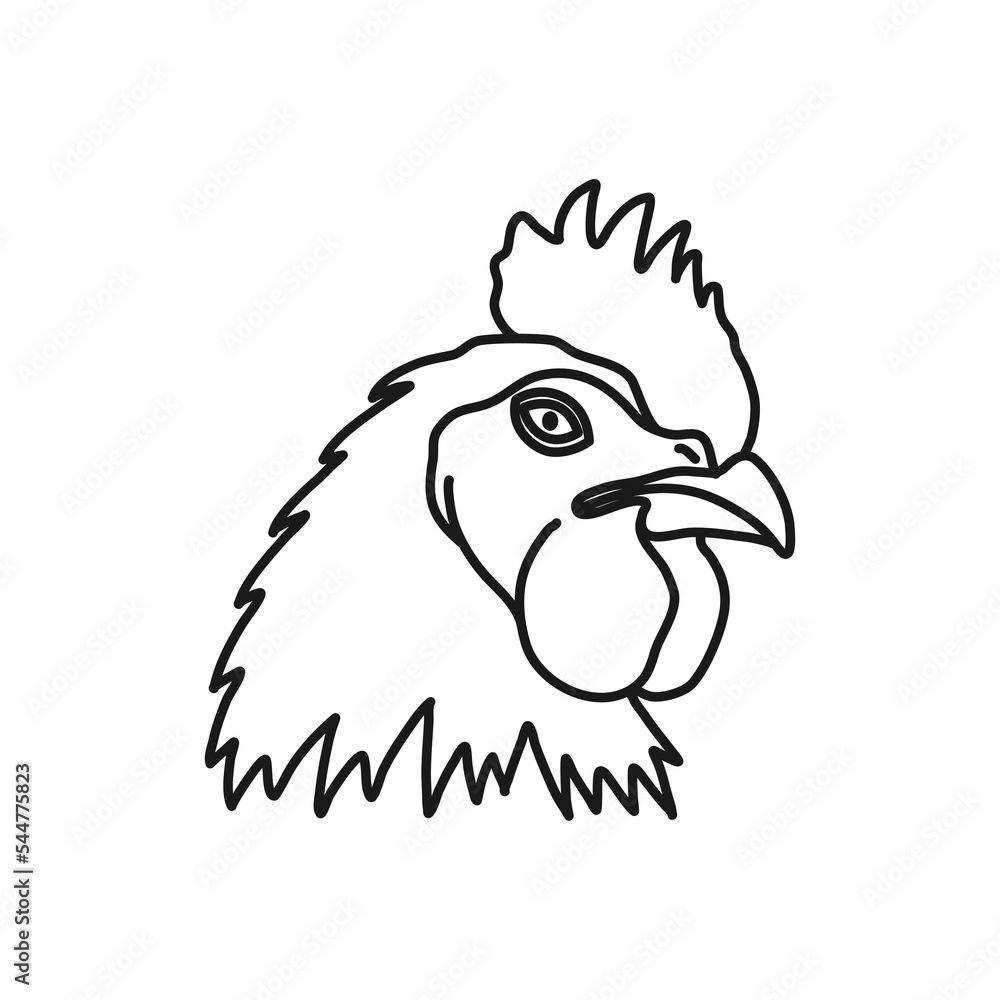Vetor de Rooster head in line art illustration. Rooster head icon ...