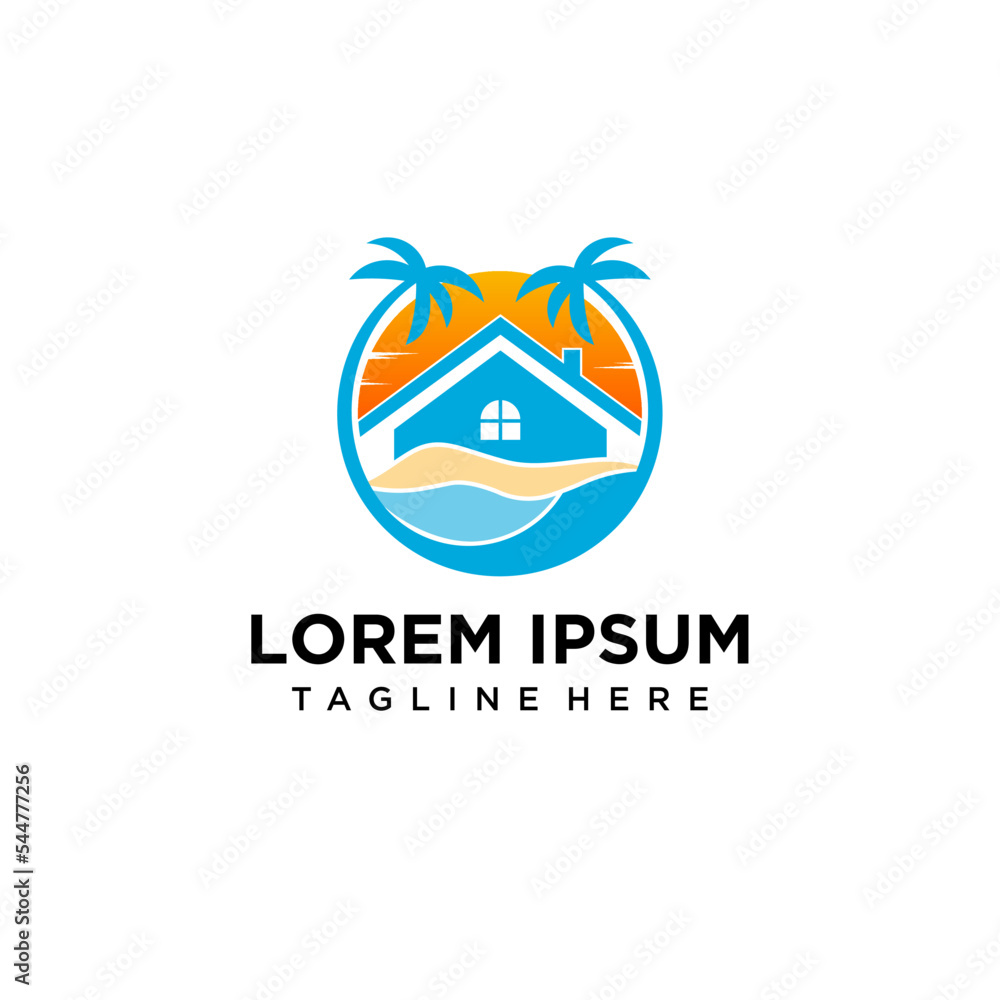 Beach House Logo Design Royalty free, Real Estate Logo, Beach Resort ...