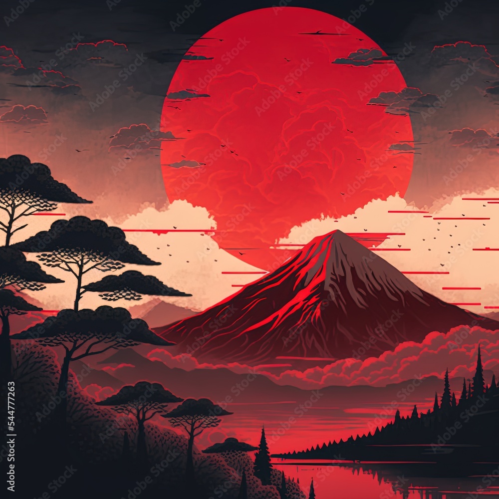 Japanese Ukiyo-e, landscape, art prints. Oriental artistic painting. Japanese landscape. 4k ...