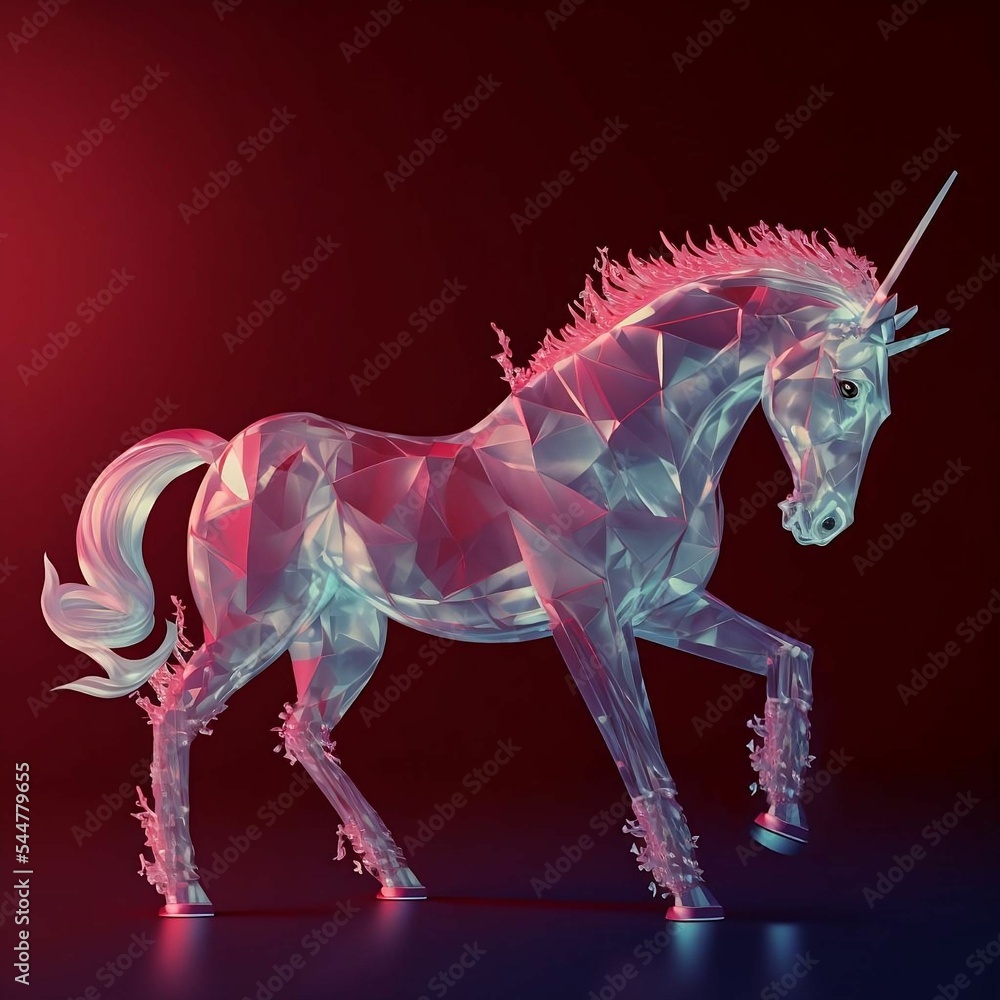 Unicorn Crystal Plastic Glass Figurine 3D Shiny Translucent in Red Pink ...
