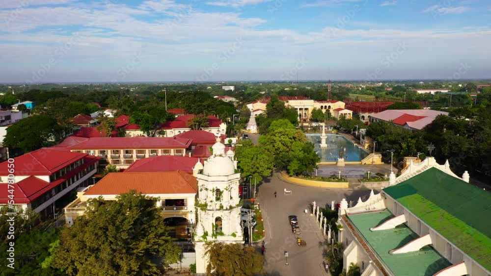 The central square in the city of Vigan, top view. Historic city center ...