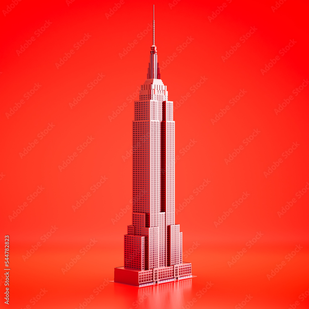 Red Empire State Building, Single monochrome red color American famous ...