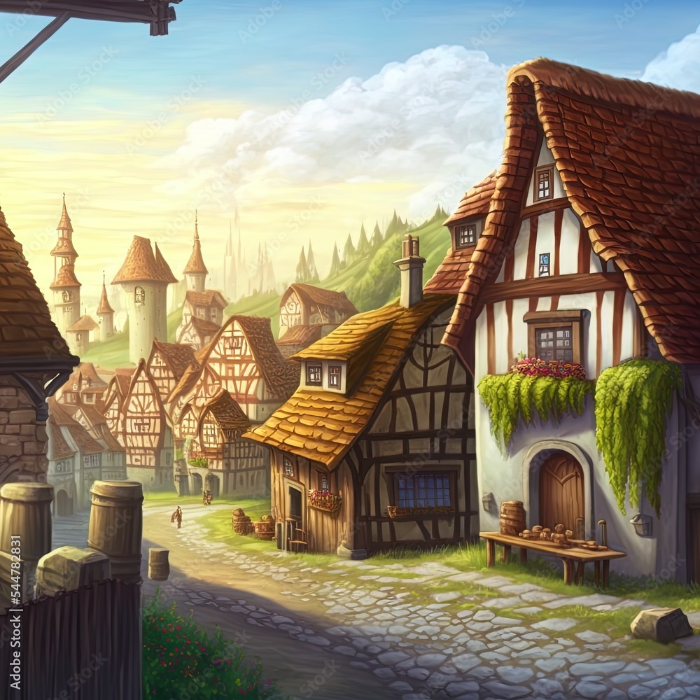 Middle Ages Small Fairy Tale Village Concept Art For Video Games middle-ages-small-fairy-tale-village-concept-art-for-video-games