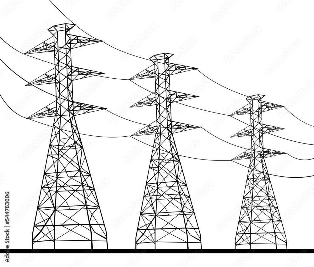 Line Drawing illustration of transmission tower or power line ...
