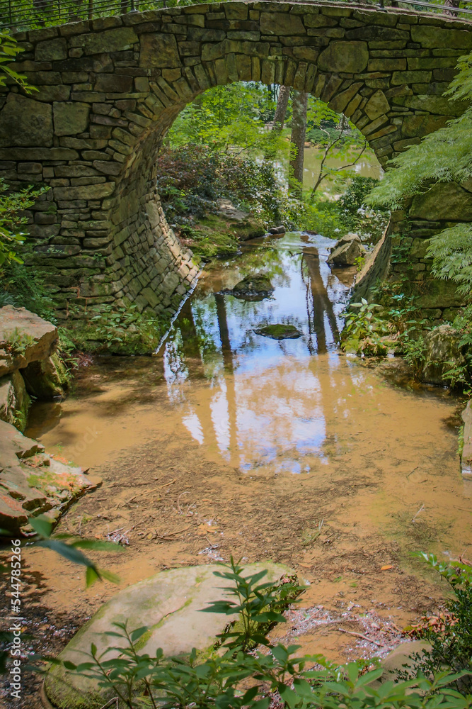 reflection in a stream under a bridge in Arkansas in summer Stock Photo ...