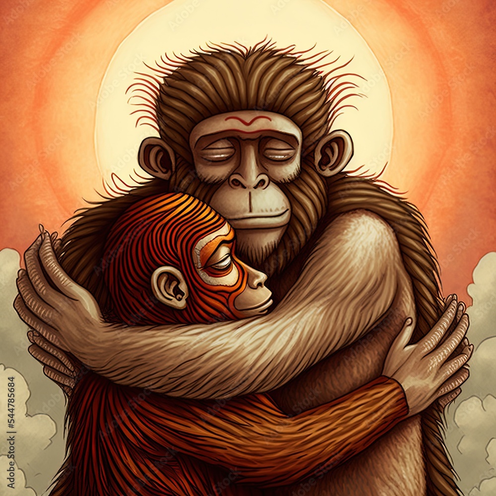 induism spiritual hug hanuman monkey god illustration Stock ...