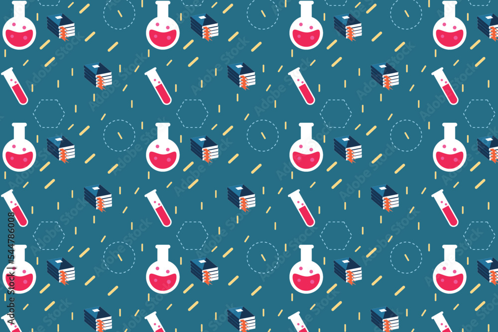 Educational pattern decoration with test tubes and book icons. Study ...