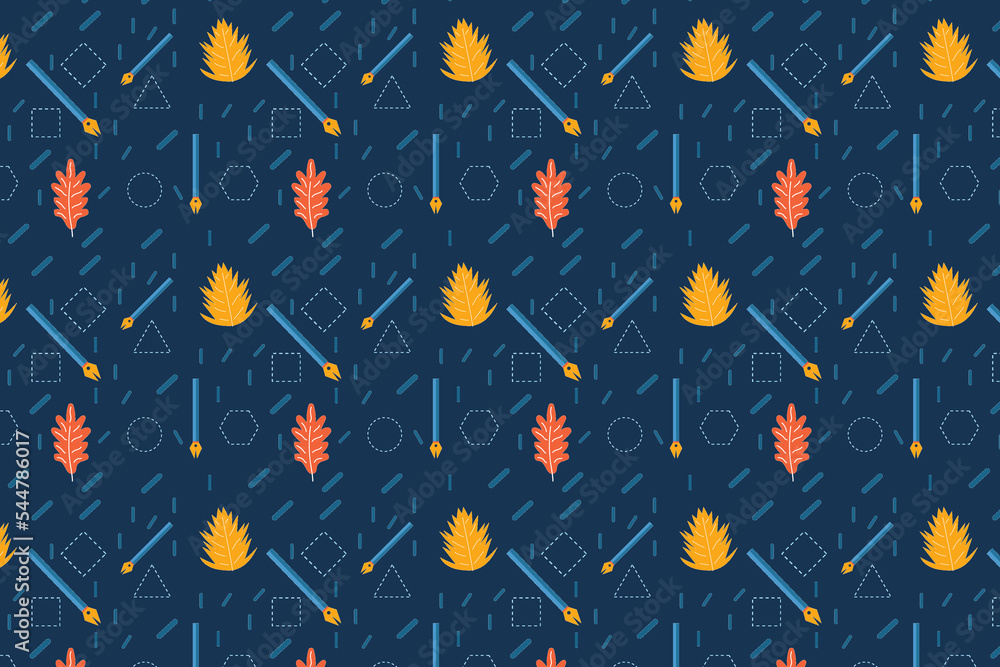 Endless school backdrop pattern design with pen and leaf icons ...
