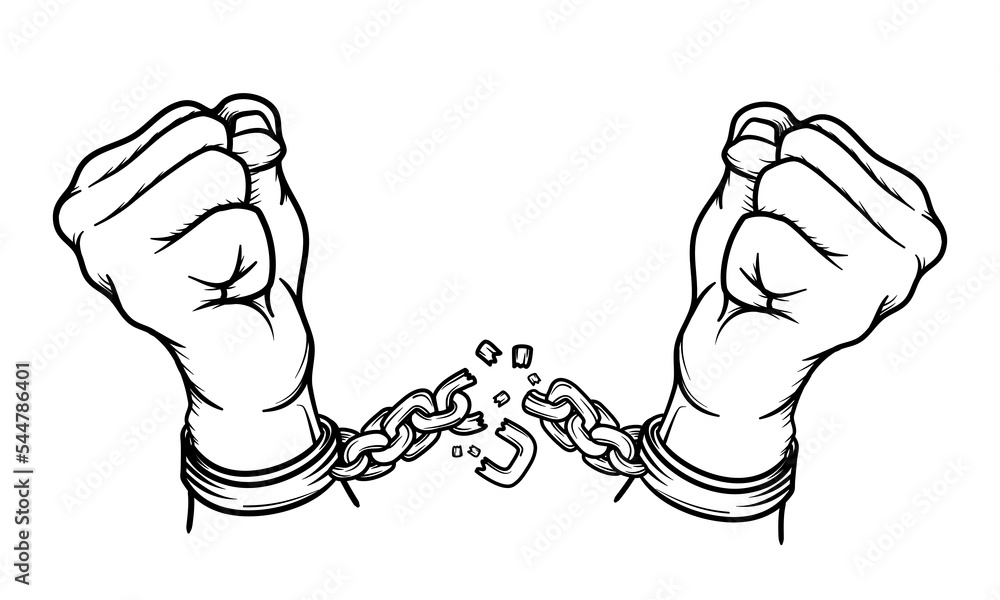 Both hands broke the iron fetters that were bound together. Vector ...