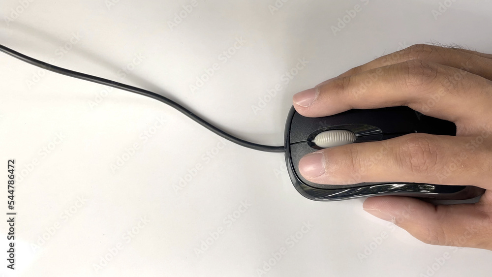 Graphic Businessman working click mouse on desk. white background ...