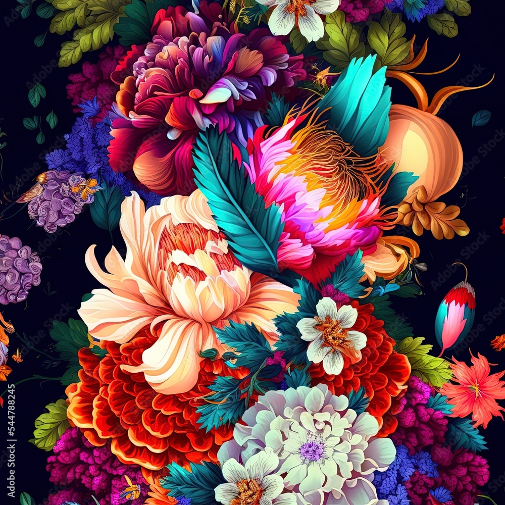 digital textile designs flowers and leaves beautiful illustration in ...