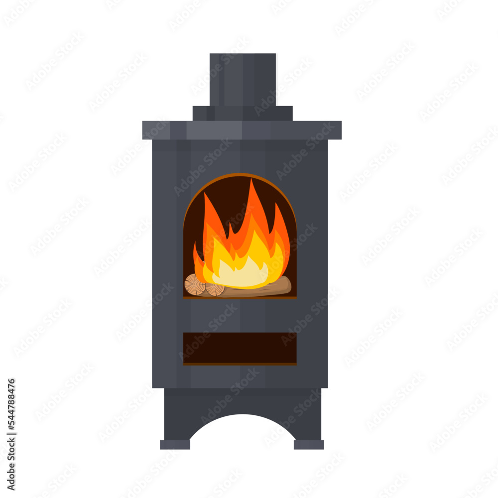 Heating stove. Wood-burning stove, vector illustration Stock Vector ...