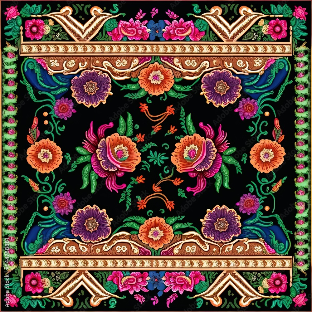 vintage style digital dupatta design and borders with flowers Geometric ...