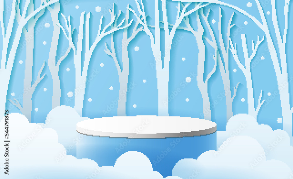 Winter background with cylinder podium for your product presentation ...