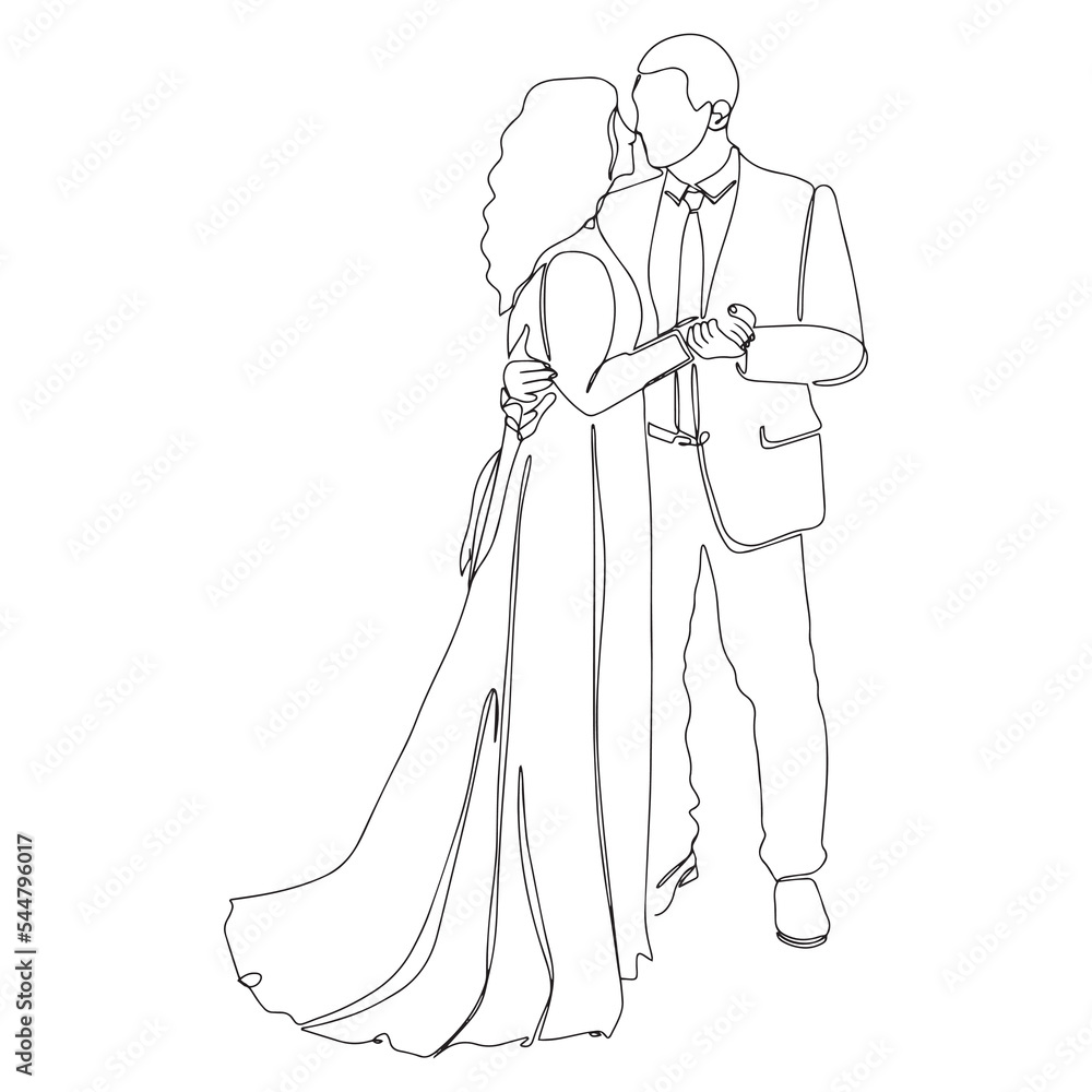 Continuous line drawing of Couples who love each other get married ...