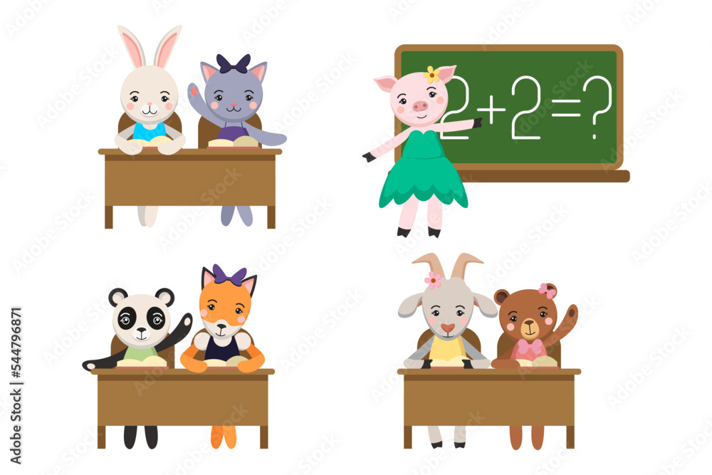 Cute Animals Studying Cartoon