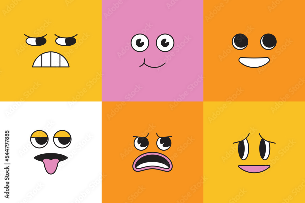 Vector cartoon faces, abstract design mascots - y2k stickers and badges ...