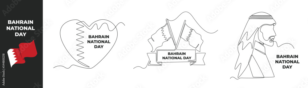 Single one line drawing Bahrain national day set concept. Love icon ...