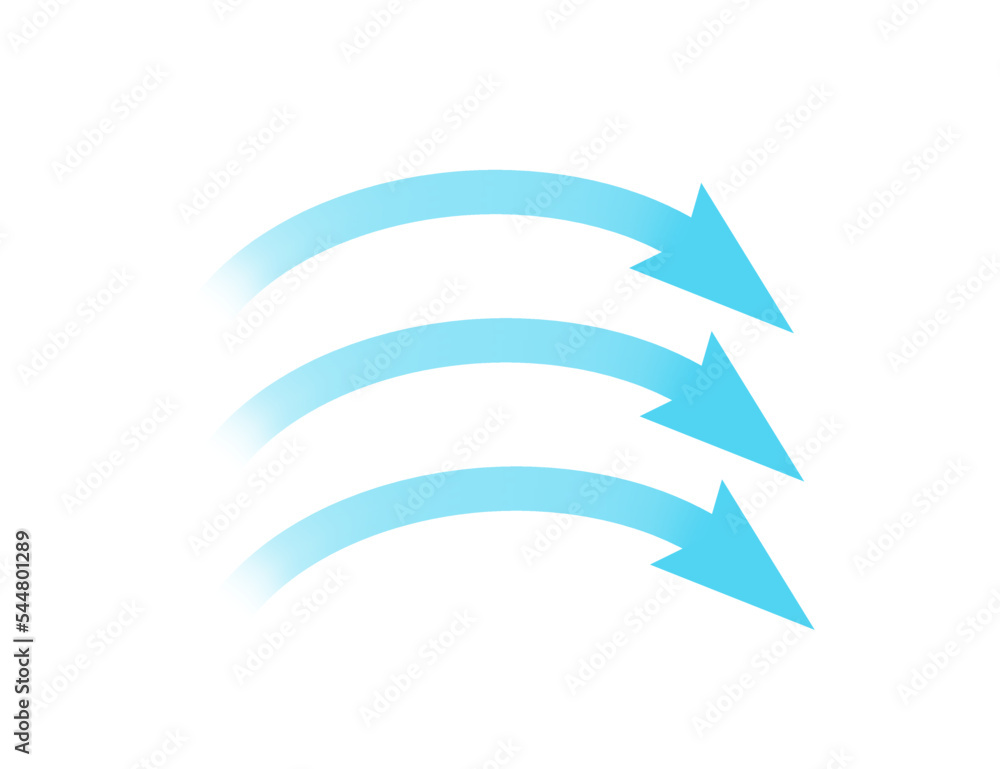 Air flow. Blue arrow showing direction of air movement. Wind direction ...