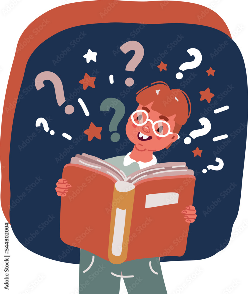 Cartoon vector illustration of Reading, Cute Kid Enjoying of Literature ...