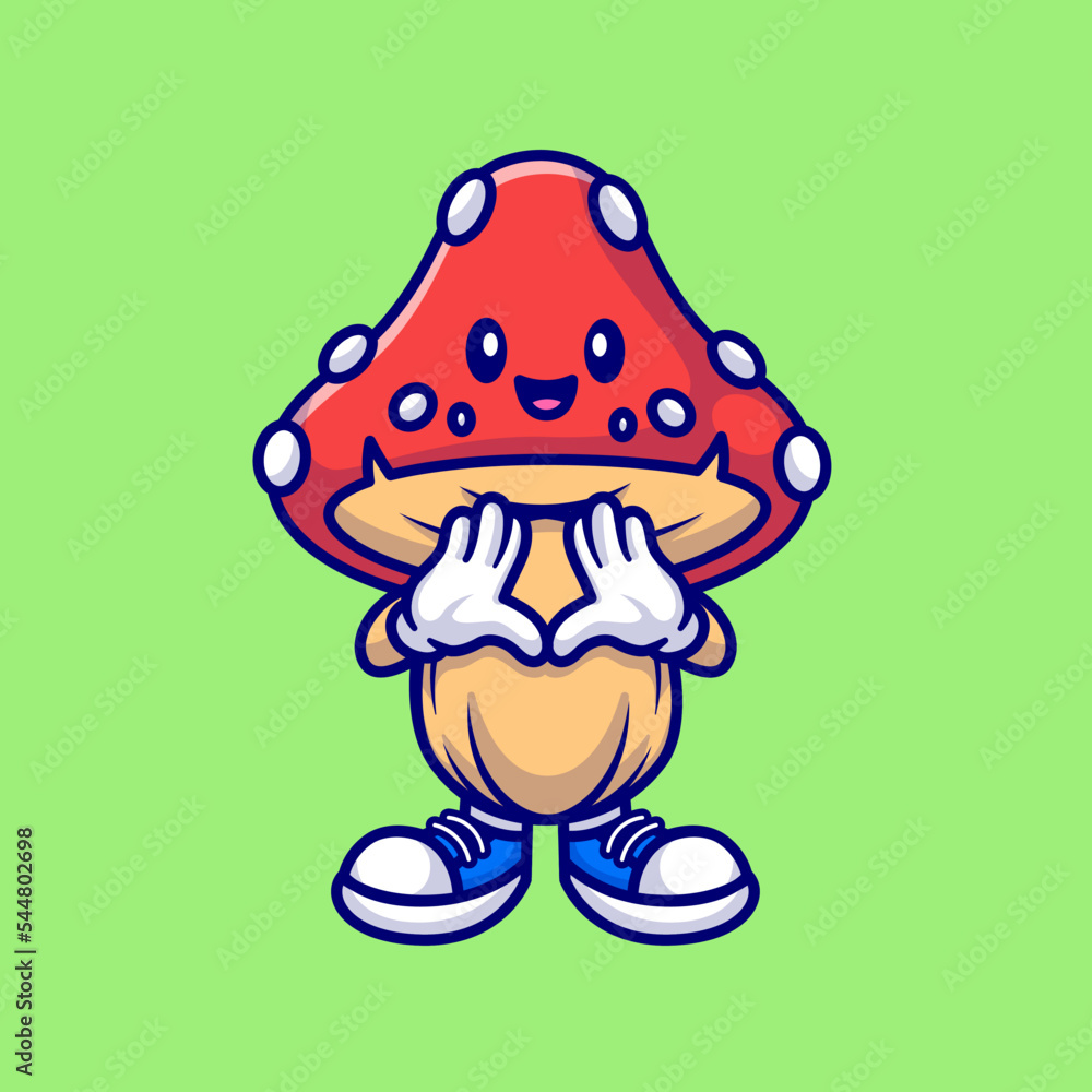 Happy Cute Mushroom Cartoon Vector Icon Illustration. Nature Object ...