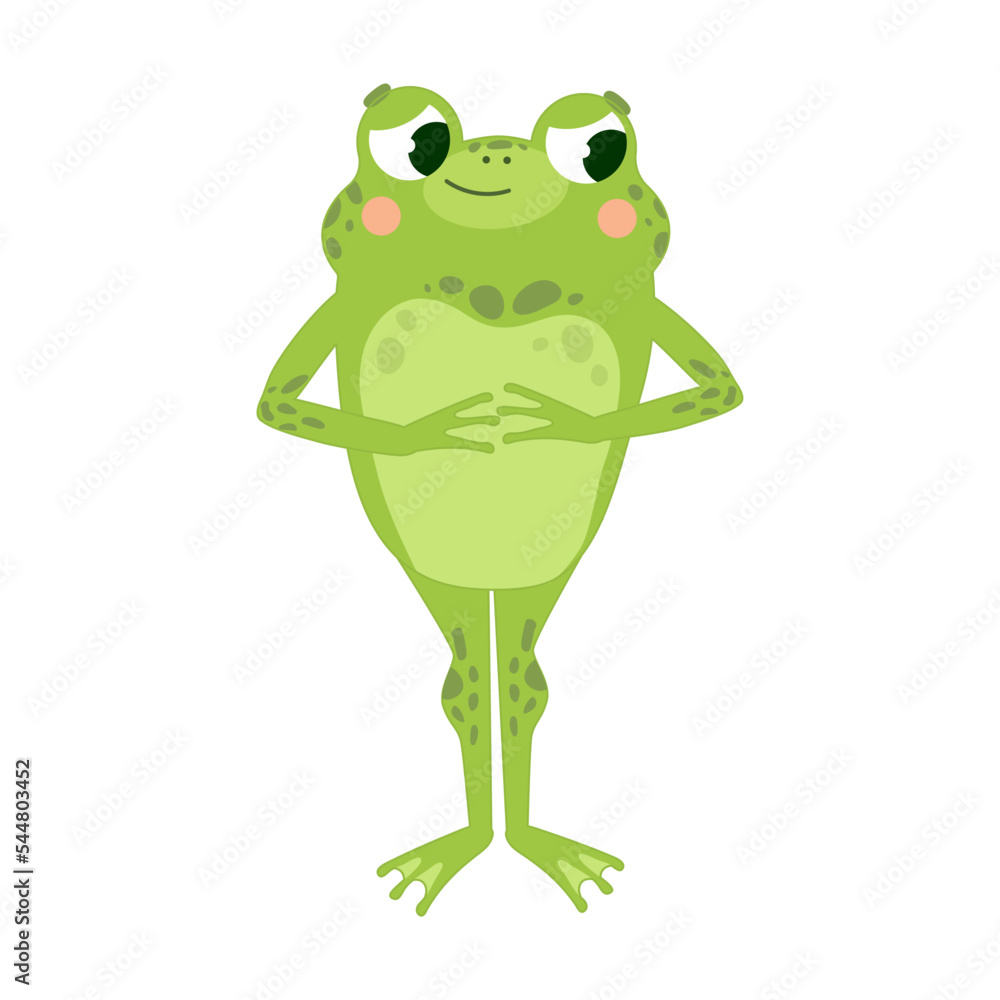 cute colorful frog humble and shy, cartoon vector illustration. Funny ...