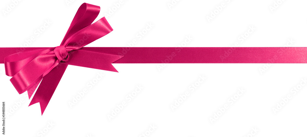 Pink bow gift ribbon straight horizontal border isolated transparent ...