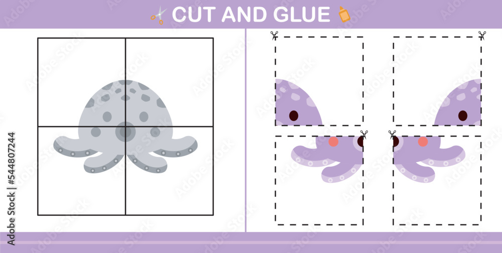 cartoon cute octopus .education paper game for kindergarten and ...