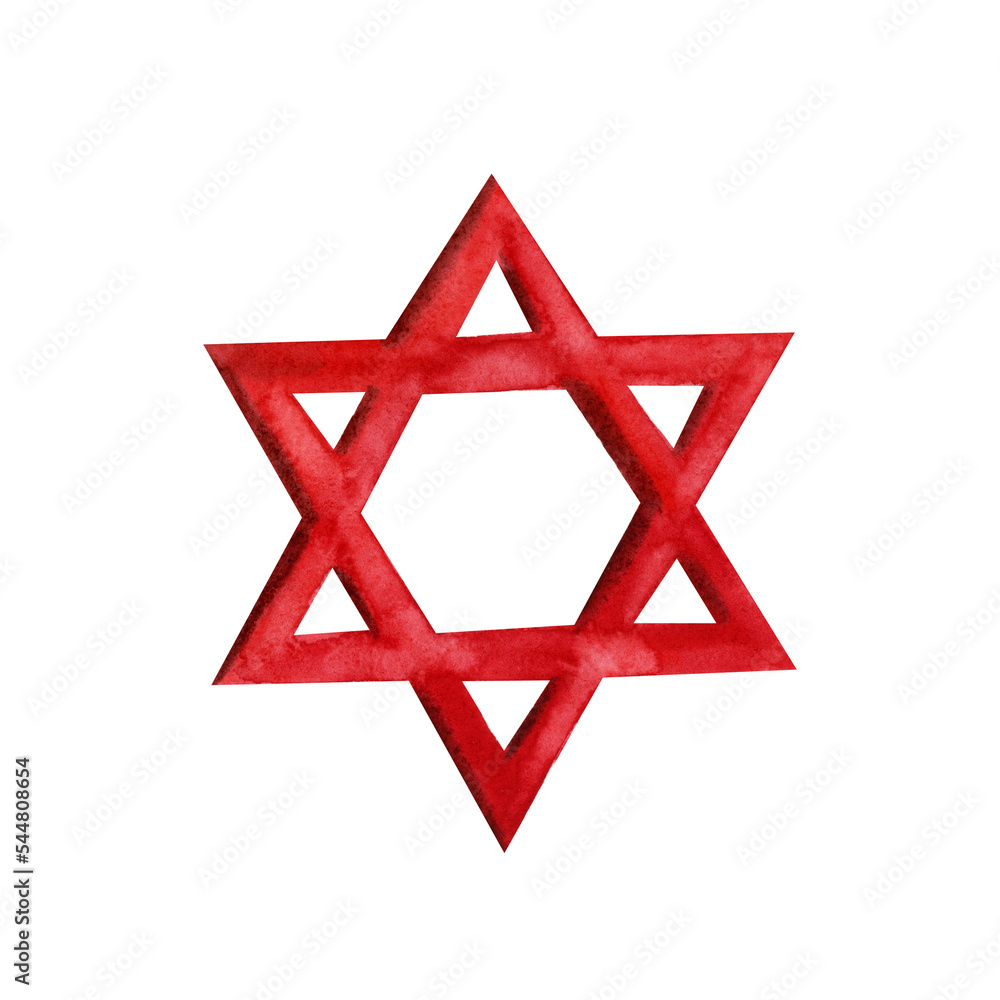 Red David star colorful symbol. Magen David adom Jewish star. Hand ...
