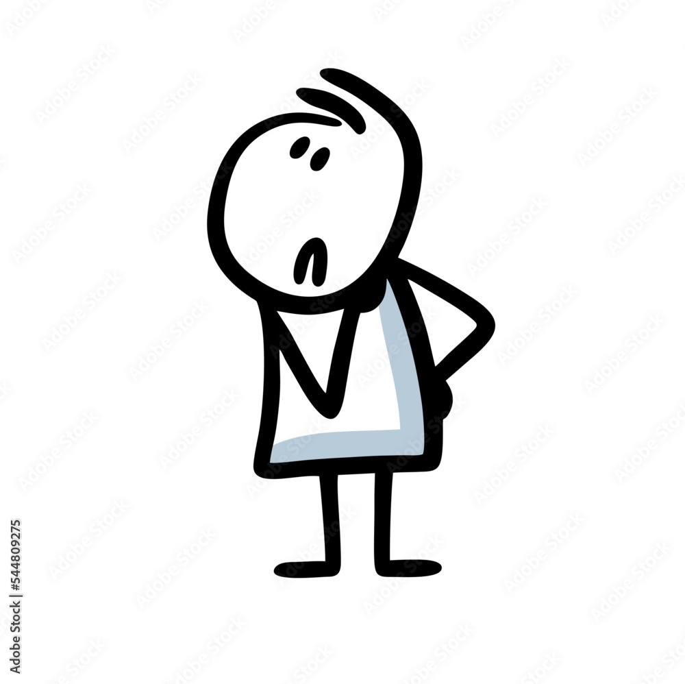 Puzzled face stickman standing in wonder. Vector art. Stock Vector ...