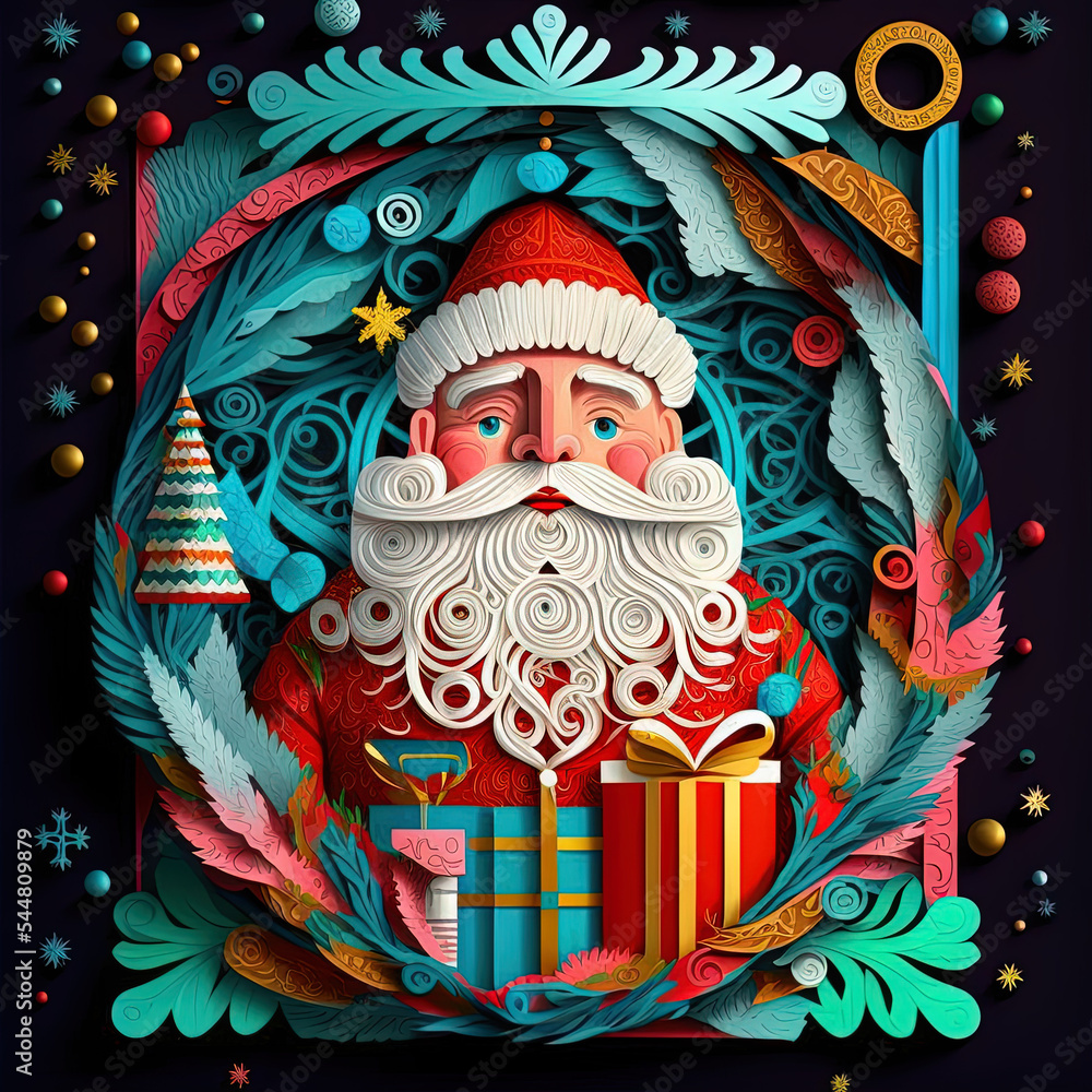 Christmas realistic 3d papercut Santa Claus. Modern colourful paper ...