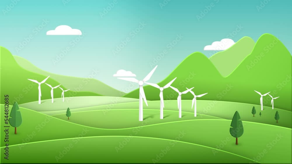 Save the planet. cycle animation of a clean green energy futuristic ...