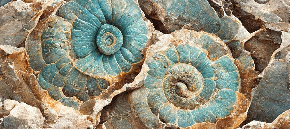 Elaborate and unique calcified aquamarine blue ammonite sea shell ...
