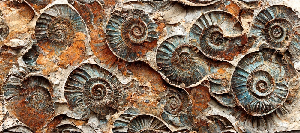 Elaborate and unique calcified aquamarine blue ammonite sea shell ...