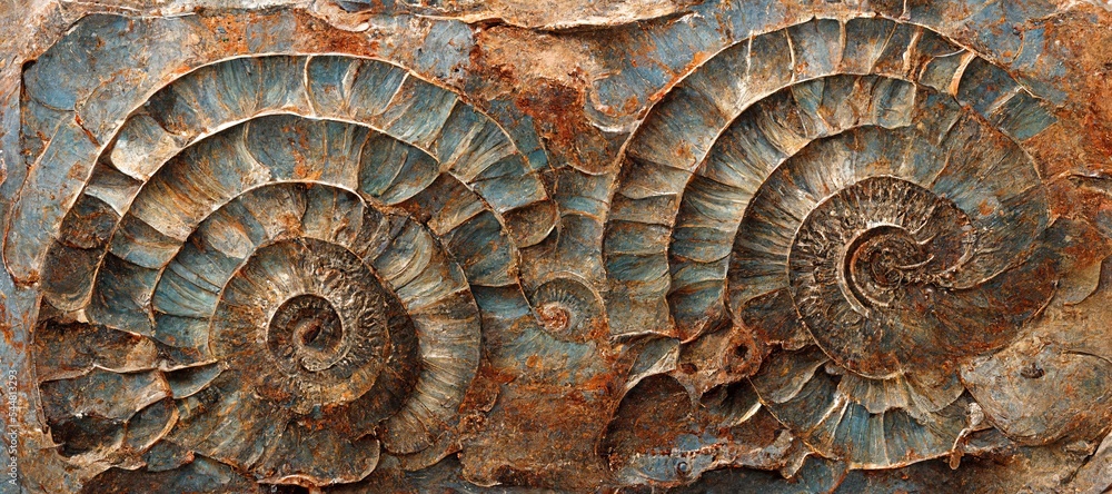 Elaborate and unique calcified aquamarine blue ammonite sea shell ...