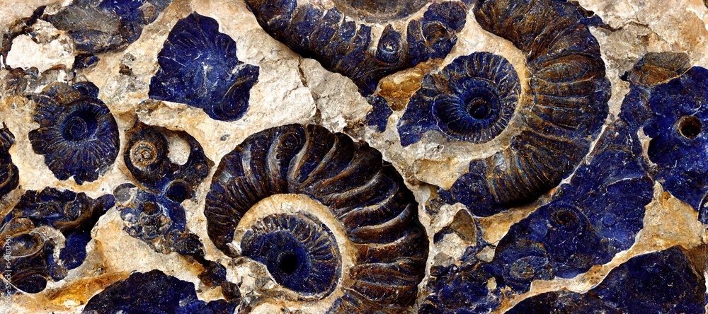 Elaborate aquamarine blue and unique calcified ammonite sea shell ...