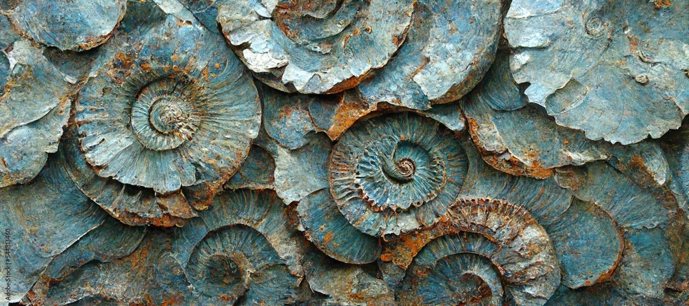 Elaborate and unique calcified aquamarine blue ammonite sea shell ...