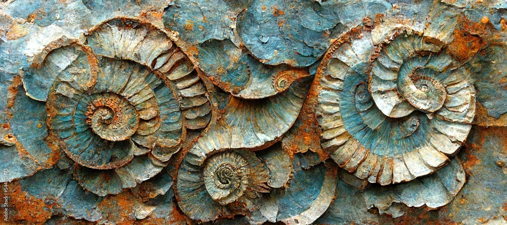 Elaborate and unique calcified aquamarine blue ammonite sea shell ...