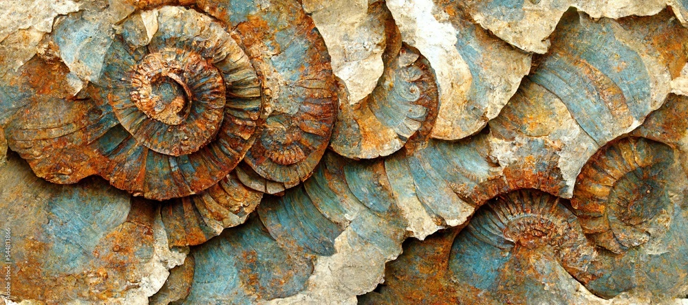 Elaborate and unique calcified aquamarine blue ammonite sea shell ...