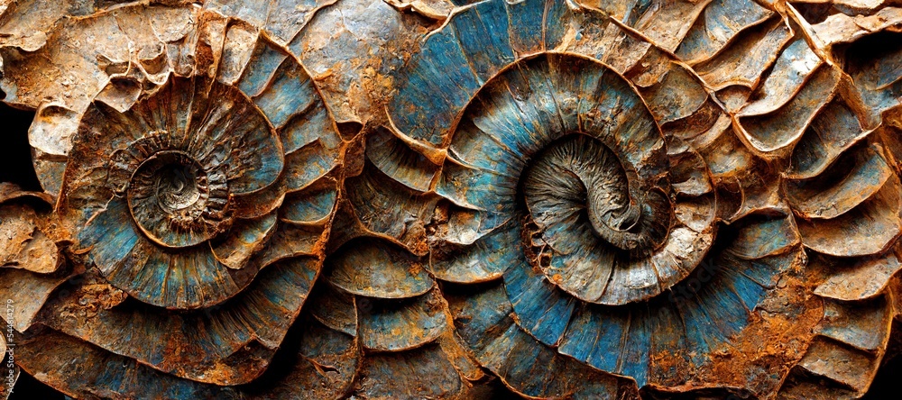 Elaborate and unique calcified aquamarine blue ammonite sea shell ...